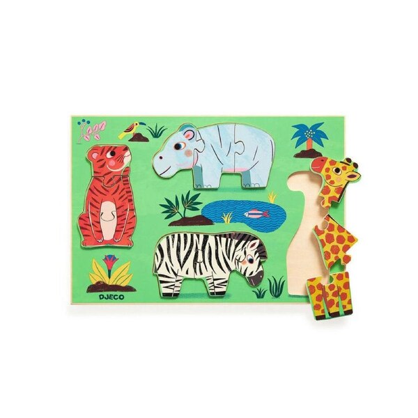 12pc Djeco African Animal Wooden Jigsaw Puzzle 30x21cm Kids/Children ...