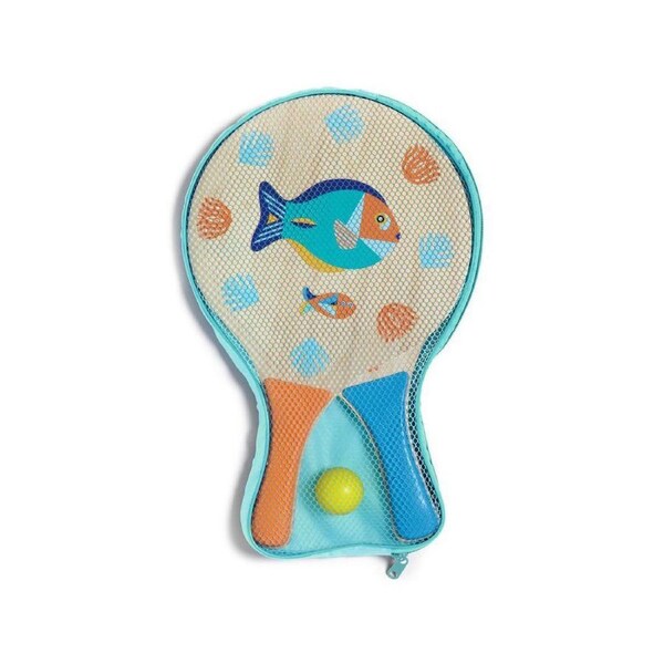 2pc Djeco Wood Sea Beach Racket Set w/ Ball Outdoor Play Toy Kids ...