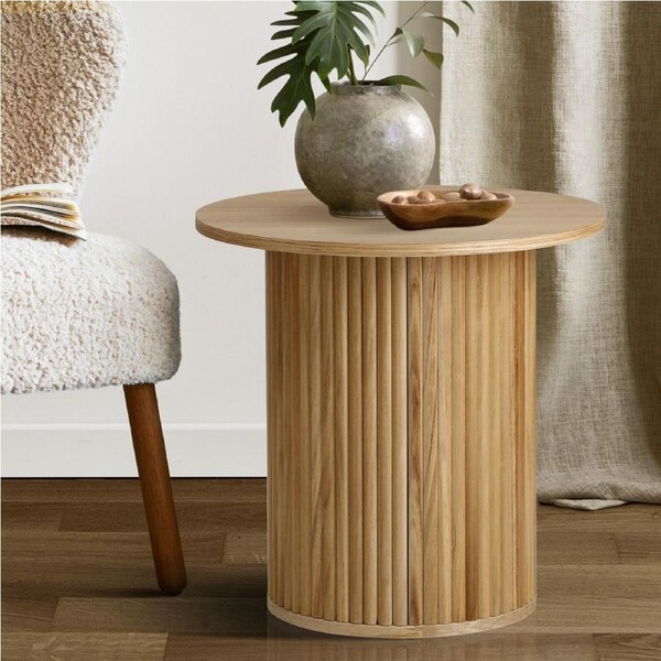 Oikiture Coffee Table Side End Tables Sofa Desk Bedside Round Wood ...