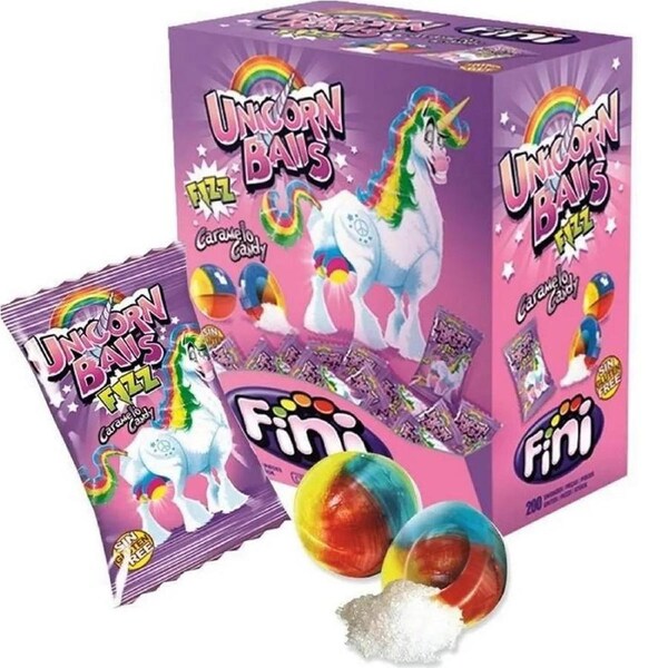 Fini Unicorn Balls Caramelo Fizz Candy Lollies 200 Bulk Box Pack ...