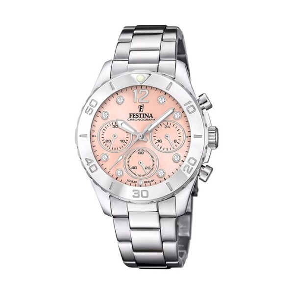 Festina Boyfriend Chronograph Crystal Accents Pink Dial F20603-7 Ladies ...