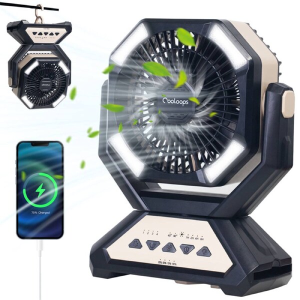 Catzon 20000mAh Camping Fan with LED Light Auto-Oscillating Desk Fan ...