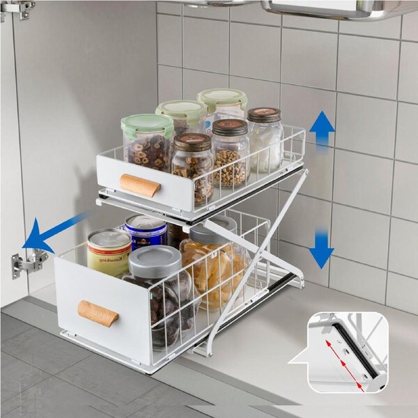 2-Tier Kitchen Bathroom Organizer Countertop Storage Basket Under Basin ...