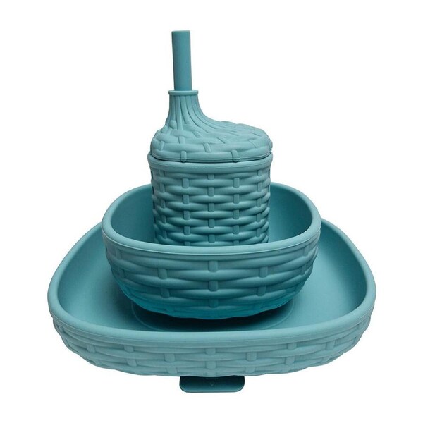 3pc Annabel Trends Silicone Rattan Textured Dinner Set Baby Dinnerwear Aqua | Woolworths