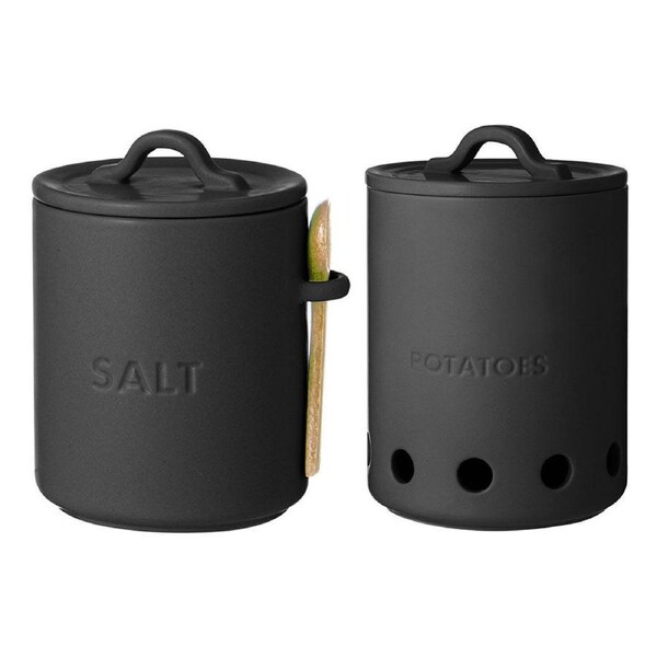 Ladelle Essentials Salt Cellar Storage/Potato Vault Container Combo Set ...