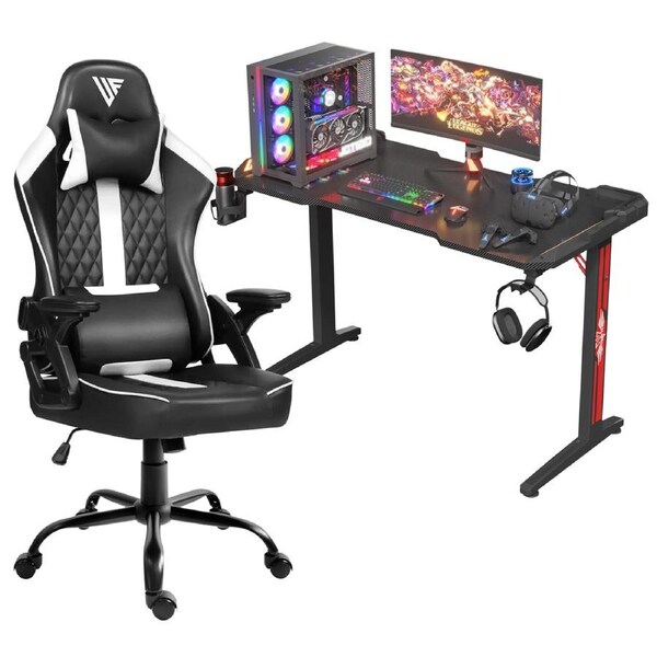 Advwin RGB Gaming Desk LED Light & Gaming Chair RGB LED Recliner Office ...