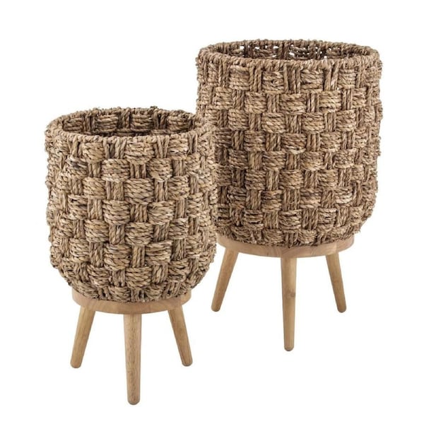Amalfi Barbados Planter Pot on Stand 2pc Set Natural | Woolworths