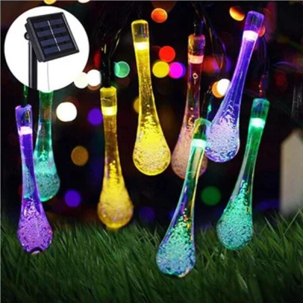 50 LED Raindrop Garden Christmas Solar Fairy String Lights Multicolour ...