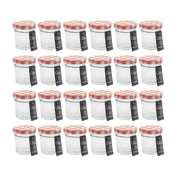 24PK Glass & Co Cleo Glass Jar Herb/Food Container w/ Checked Lid Clear ...