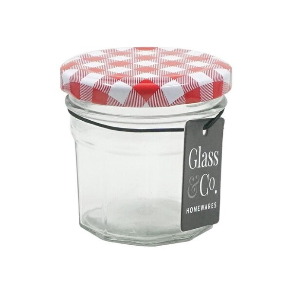 48PK Glass & Co Cleo Glass Jar Container w/ Checked Lid Clear/Red 110ml ...