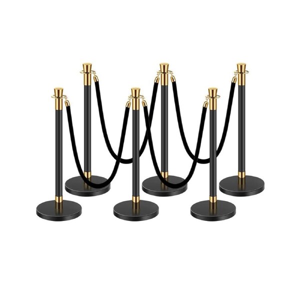 6 Pcs Stanchion Post with 4 Black Velvet Ropes Sand Injection Hollow ...