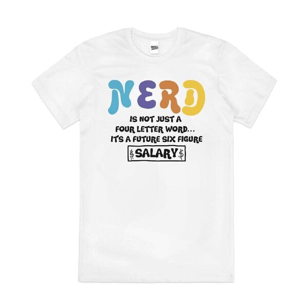 Not Just A Four Letter Word Nerd Slogan Cotton T-Shirt Unisex Tee White ...