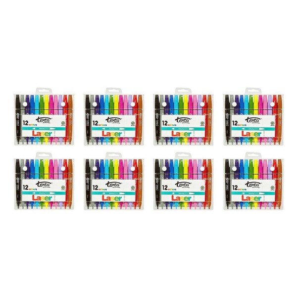 8x 12pc Texta Laser 1mm Kids Colouring Markers Non Toxic Arts Drawing ...