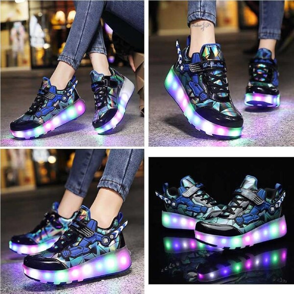 Nevenka Rechargeable LED Light Shoes Roller Skates for Kids-2166 Blue ...
