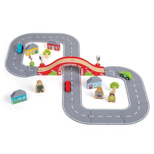 Bigjigs Rail Wooden Figure 8 Road Set Toy Car Track Playset with ...