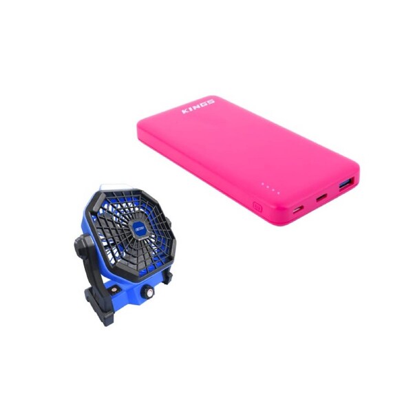Kings Pink Power Bank 10000mAh + 2 in 1 Rechargeable Lithium Light Fan ...