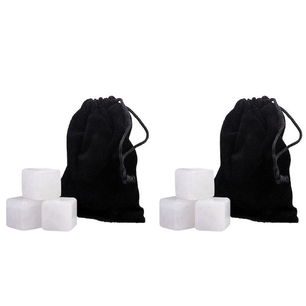2x 6pc Bartender White Jade Gin Stones Reusable Ice Cubes Set w/ Velvet ...