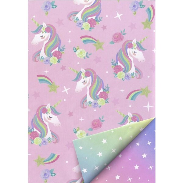 Unicorn Stars and Sparkles Wrapping Paper (1 Sheet) | Woolworths