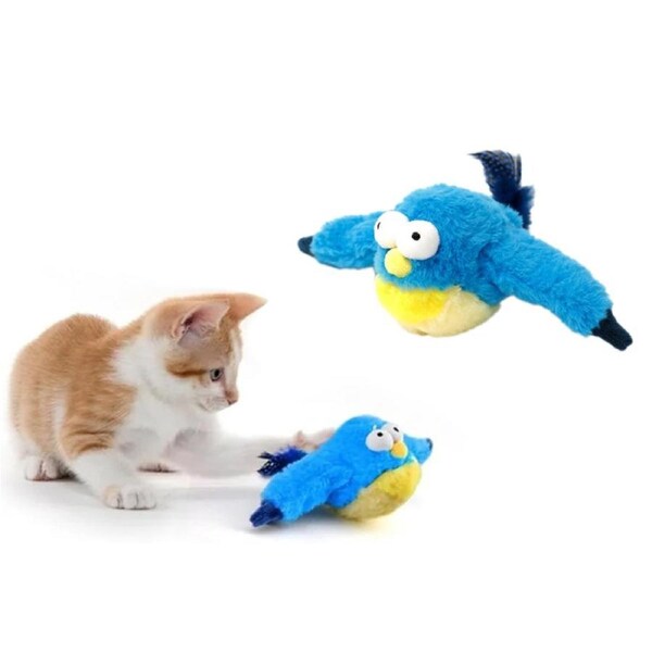 Interactive Cats Toy Flapping Bird with Sounds Realistic Plush Animal ...