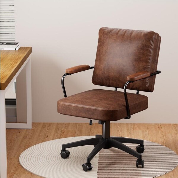 Levede Swivel Office Chair PU Leather - Brown | Woolworths