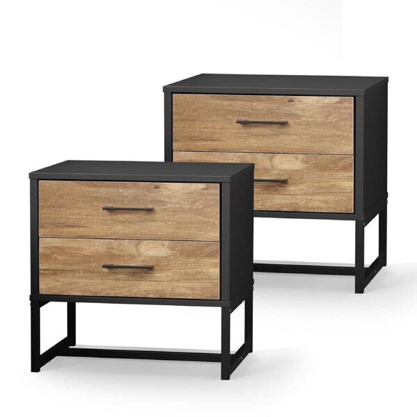 Oikiture 2x Bedside Table 2 Drawers Side Tables Storage Nightstand ...