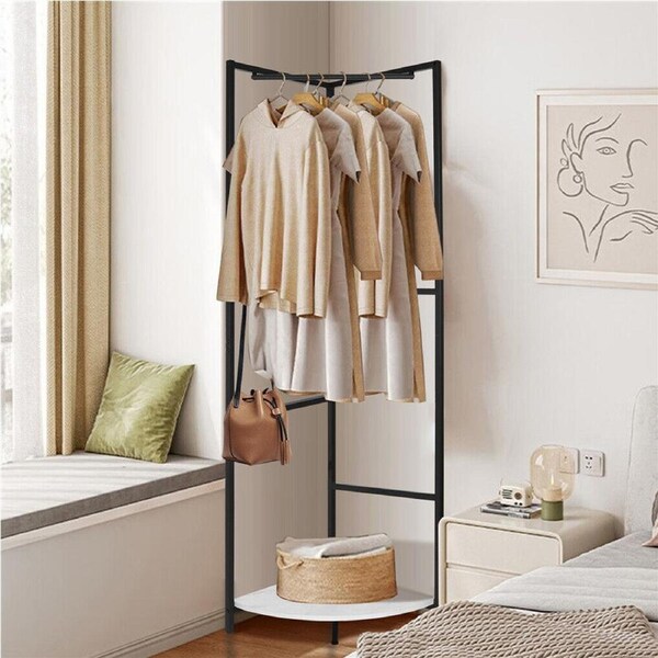 FIN Large Metal Corner Coat Rack Space-saving Clothes Rack Hall Tree w ...
