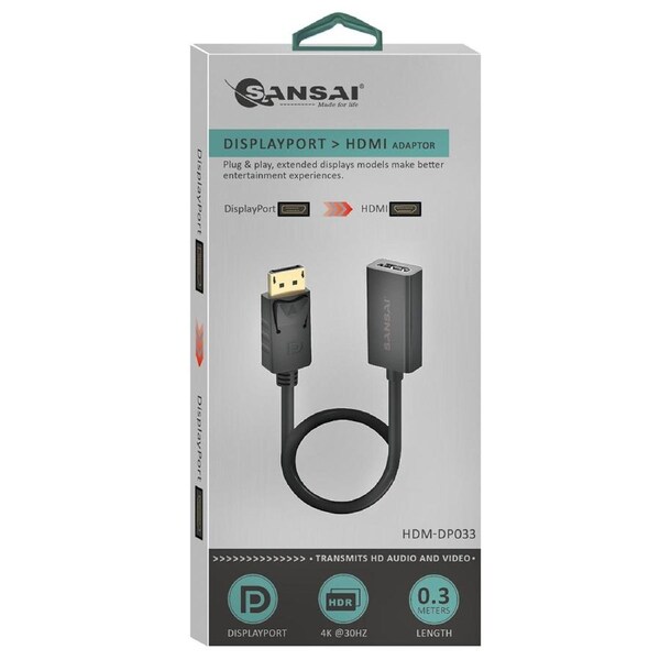 Sansai Displayport To HDMI Male To Female Monitor/TV Display Cable ...