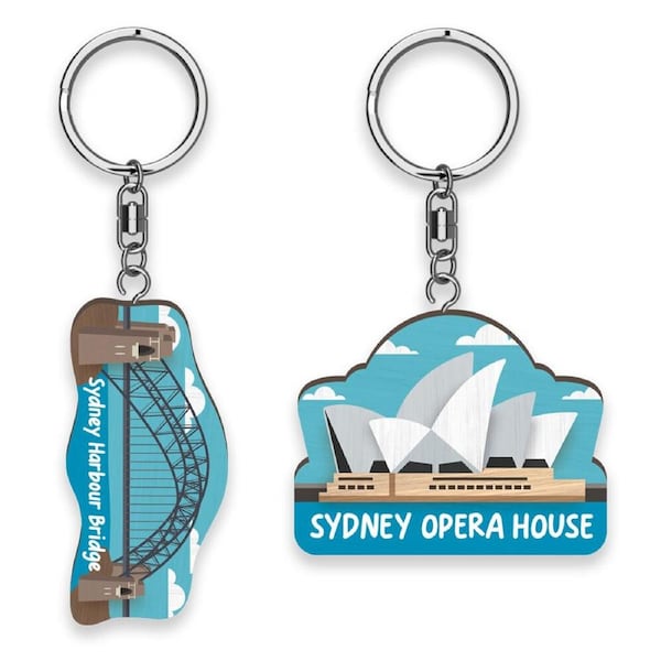 12pc LMD Harbour Bridge/Opera House Wood Handmade Keyring Keychain Bag ...