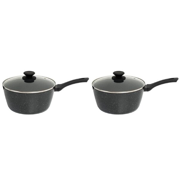 2PK Stone Chef Aluminium Forged Non-Stick Saucepan w/ Glass Lid 20x9 ...