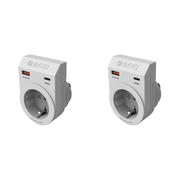 2PK Moki Travel Adaptor Plus Inbound EU to AU/NZ w/ PD20W Type-C & QC 3 ...