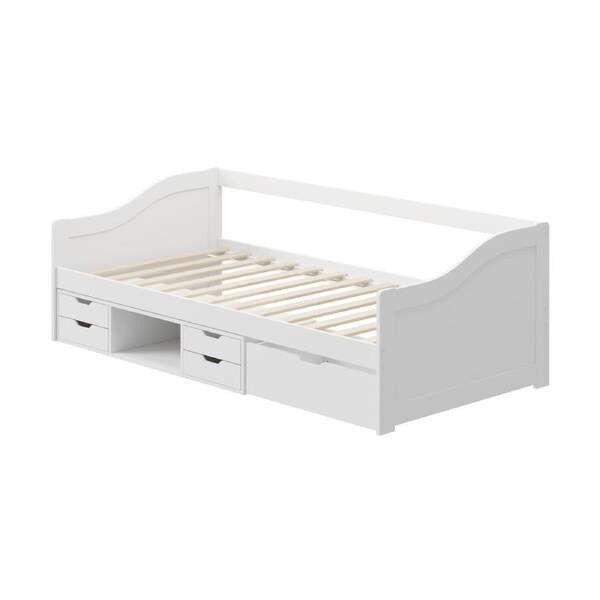 Oikiture Kids Bed Frame Single Daybed with Trundle Storage Drawers ...