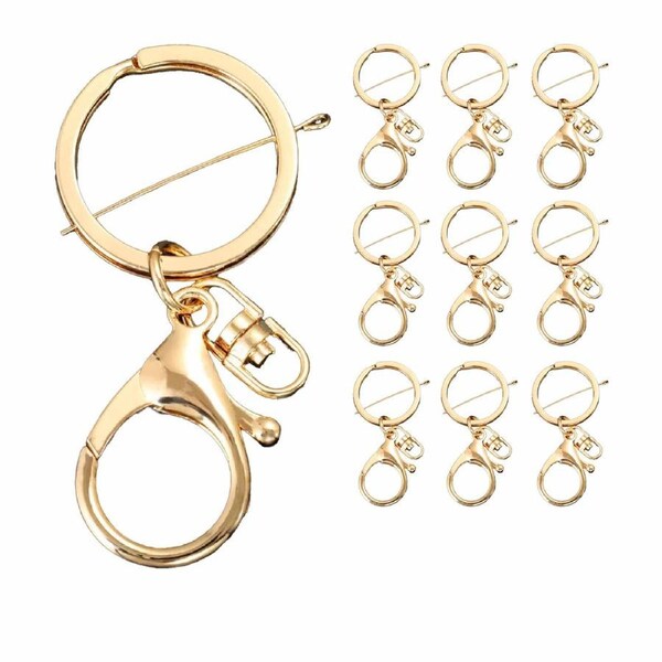 10X Gold Swivel Lobster Clasp Trigger Clip Key Ring Keychain Split Ring ...