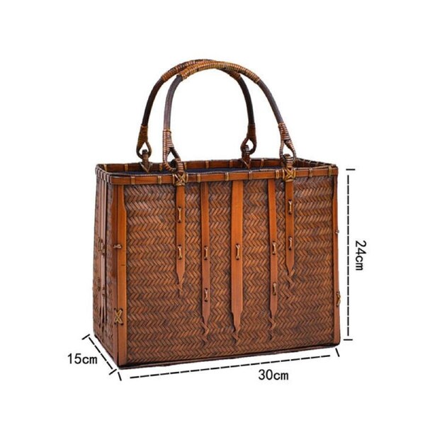 Nevenka Retro Womens Bamboo Handbag Handmade Large Tote Bag Wicker ...