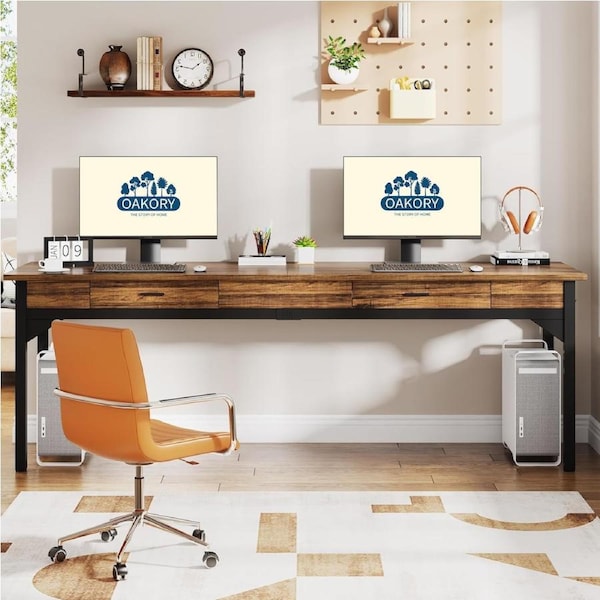 OAKORY 200cm Home Office Desk, Large Writing Desk for 2 People with 2 ...