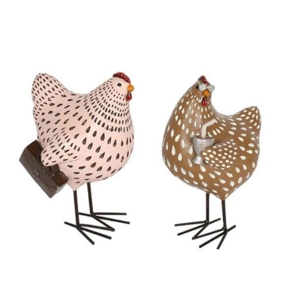 Willow & Silk Set/2 'Busy' Chooks Ornaments 10x6x15.5/10x6x14.5cm ...