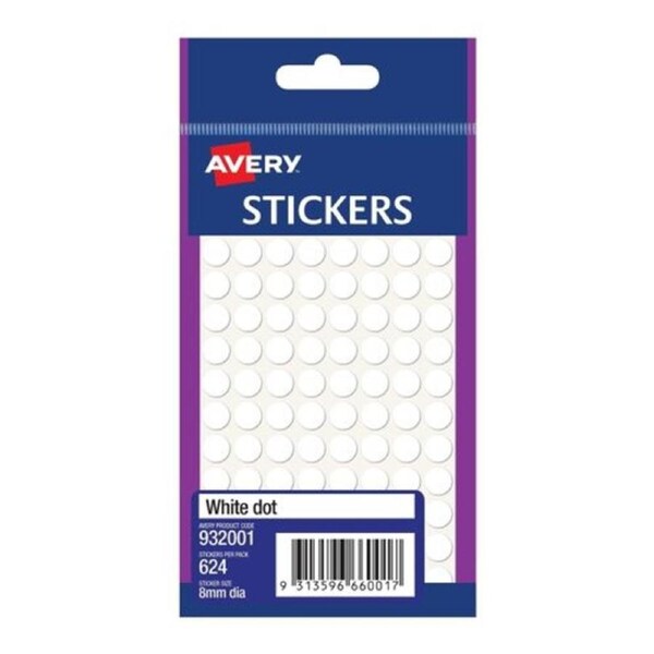 Avery 8mm White Dot Stickers 624-Pack - Box of 10 | Woolworths