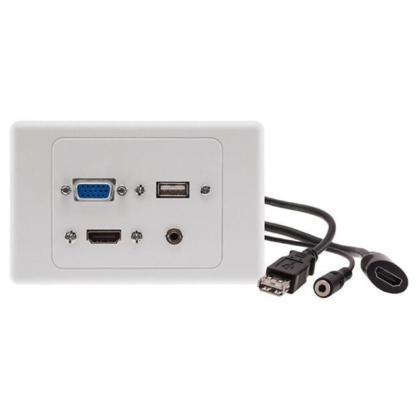 Pro2 HDMI VGA USB 3.5mm Audio Wall Plate Port Socket w/ Rear Cables White | Woolworths
