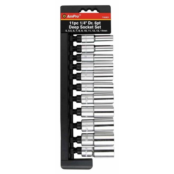 Ampro 1/4" Drive Metric Deep Socket Set 11 Piece T45001 | Woolworths
