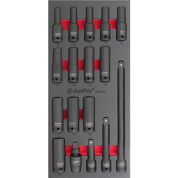 Ampro 1/2" Drive Metric Impact Socket Set 17 Piece AS6660 | Woolworths