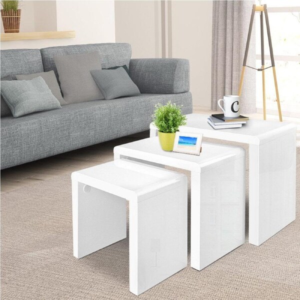 Nesting Coffee Table Set of 3 Glossy White | Woolworths