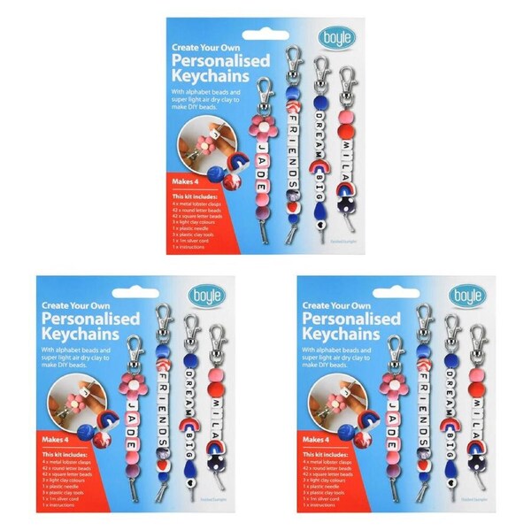 3PK Boyle Personalized Beaded Keychains Accessory Kids Activity DIY ...