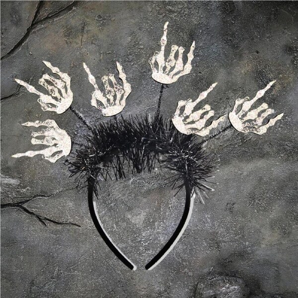 Glitter White Skeleton Hand Foil Tinsel Headband | Woolworths