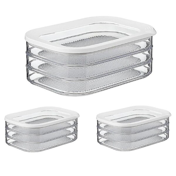 3PCS 1.6L with 3 Tier Meat Pieces Storage Box Airtight Lid Dishwasher ...