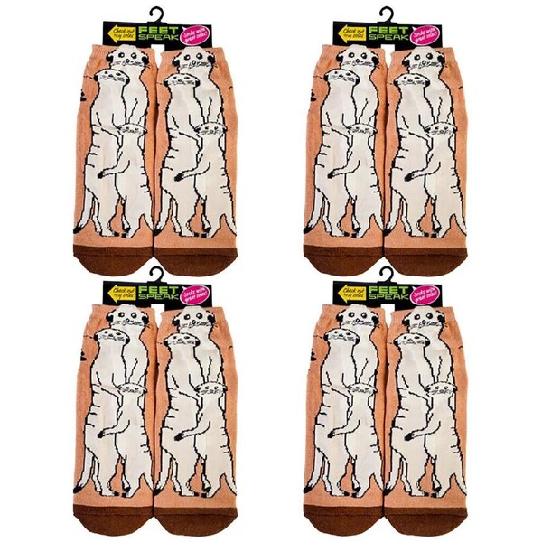 4PK Feet Speak Meerkat Women's Casual Ankle/Crew Socks Cute-Printed One ...
