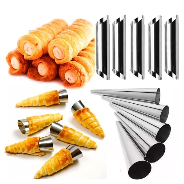 20pcs Kitchen Stainless Steel Baking Cones Horn Pastry Roll Cake Mold ...