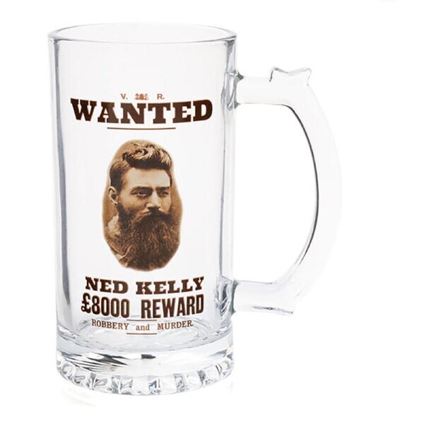 Outback Mates Beer Stein Glass Mug Drinkware 450ml Clear Bushranger Ned ...