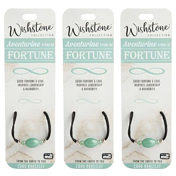 3PK Wishstone Collection Aventurine Stone of Fortune Cord Bracelet Jewellery GRN | Woolworths