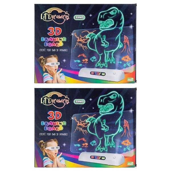 2PK Lil Dreamers Illuminate 3D Drawing Board Art Set Fluoro Drawing Kit ...