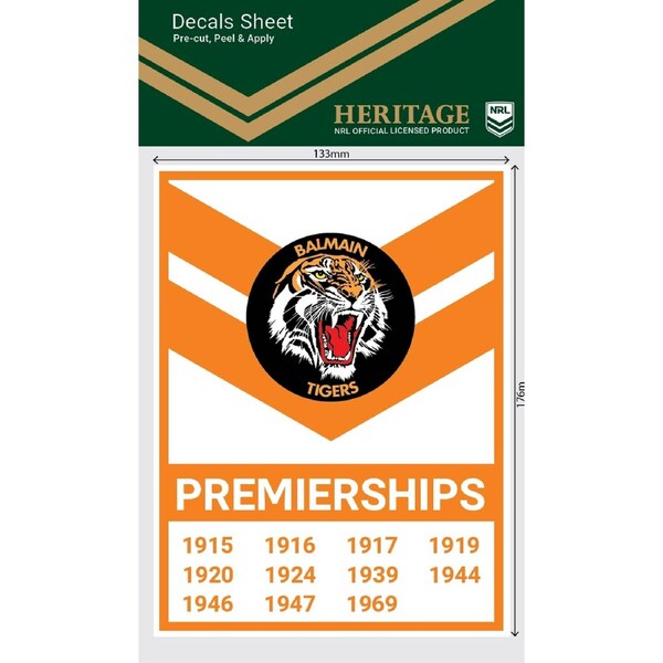NRL Premiership History Decal - Balmain Tigers - Premier Stickers ...