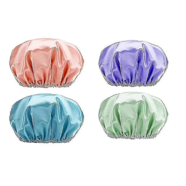 Shower Cap, 4pack Bathing Reusable Shower Caps, Double Layers Premium ...